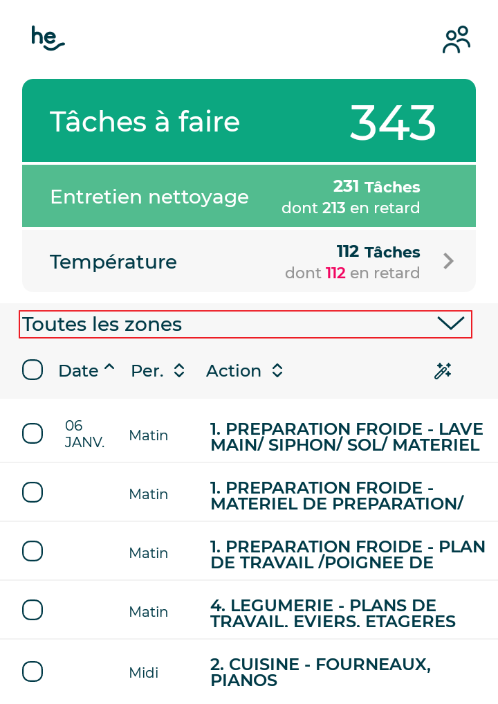 HACCP Mobile V4 : Comment trier/filtrer des tâches (nettoyage ou ...